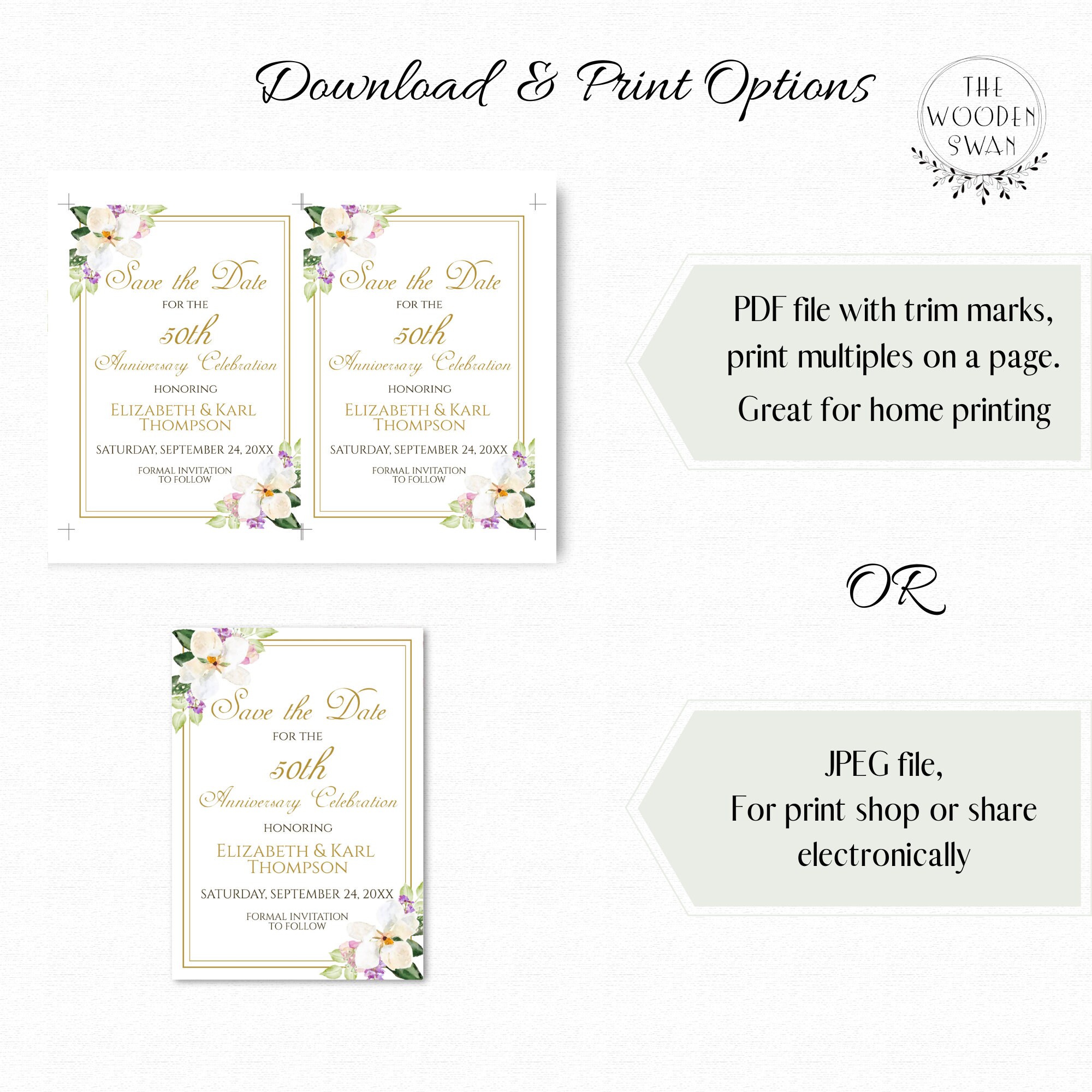 Printable Save the Date Template, DIY, Invitation, Golden Anniversary ...