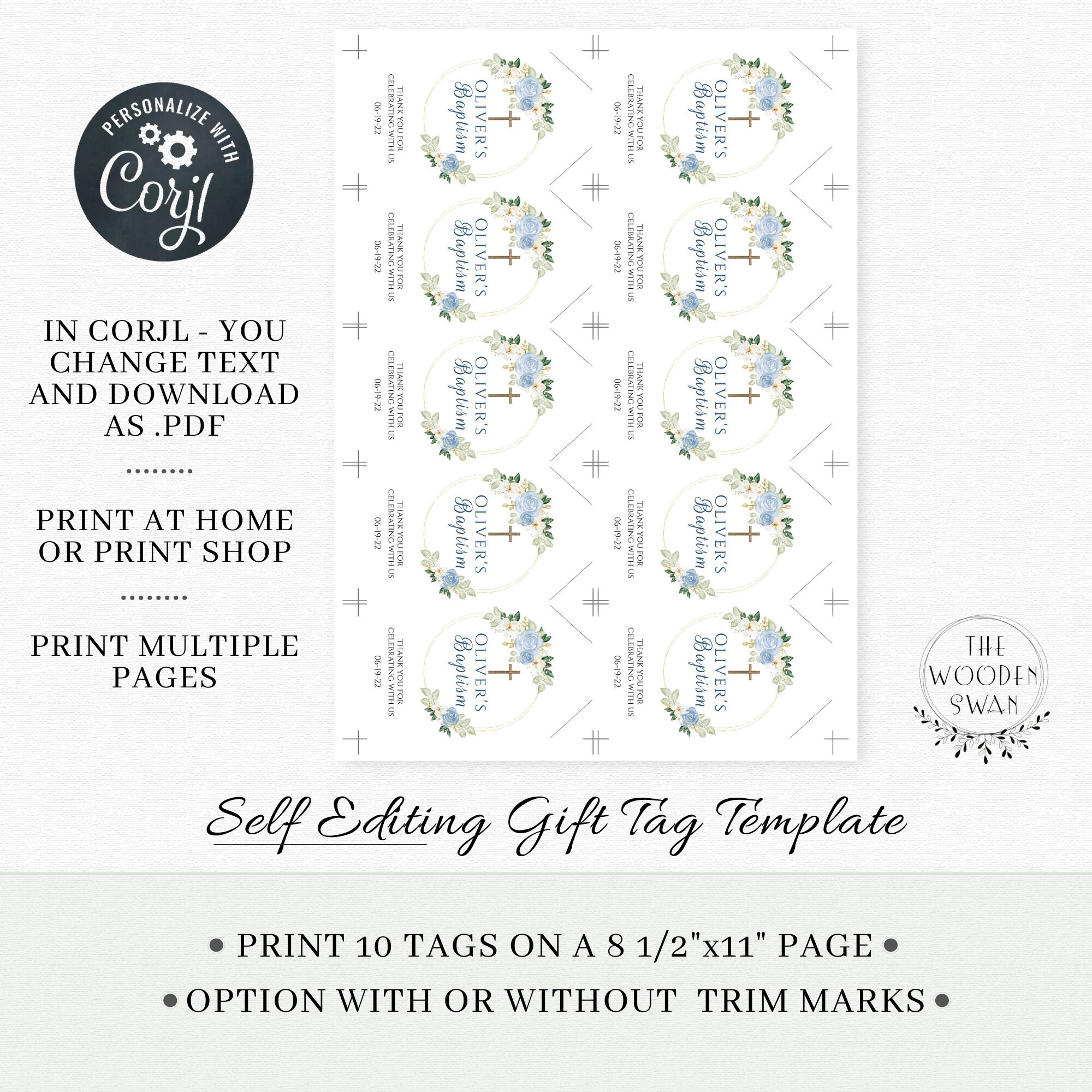 Printable Baptism Favor Tag Template, Christening Keepsake, Gift Tag ...