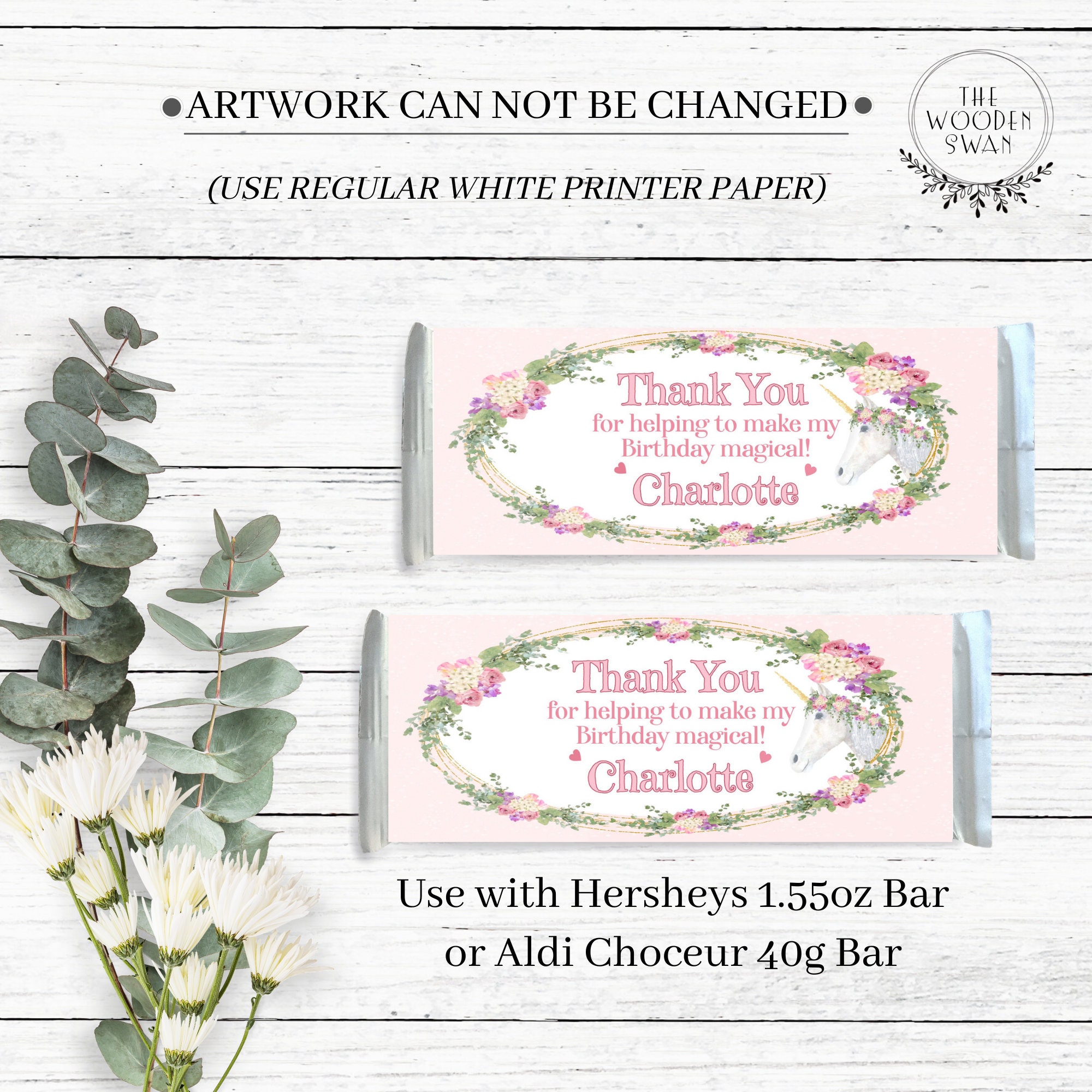 Printable Chocolate Bar Wrapper, Girls Birthday, 1.55 Hershey, Pink and ...