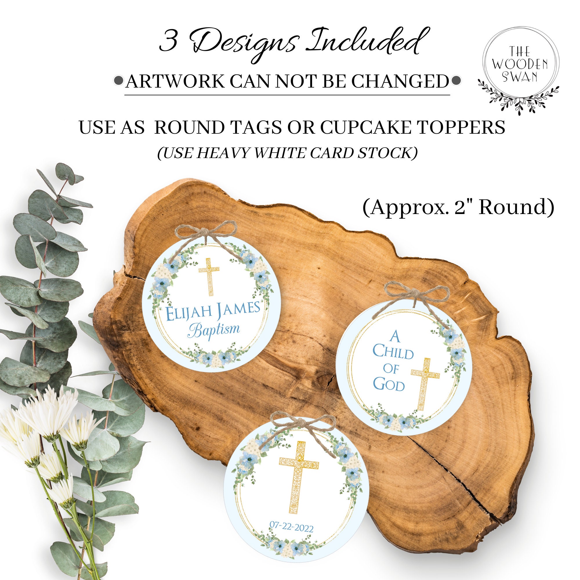 Baptism Round Tag Template, Cupcake Toppers, Round Gift Tags ...