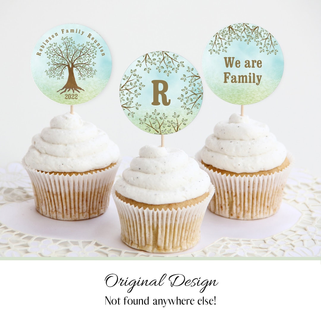 Family Reunion Cupcake Topper Template, Round Gift Tags, Family Reunion ...