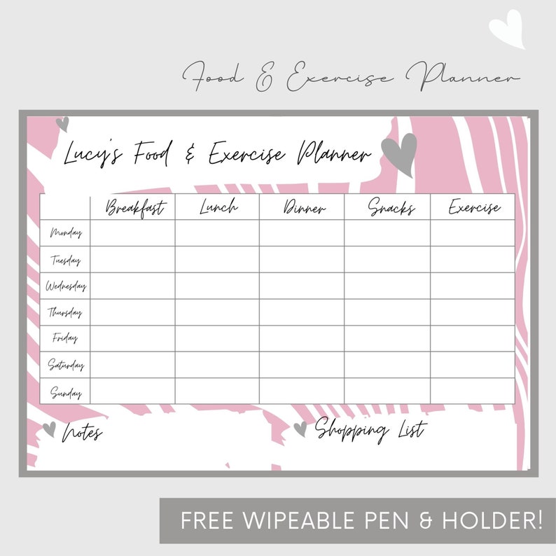 Weekly Meal & Exercise Planner Personalised Wipeable Food - Etsy UK