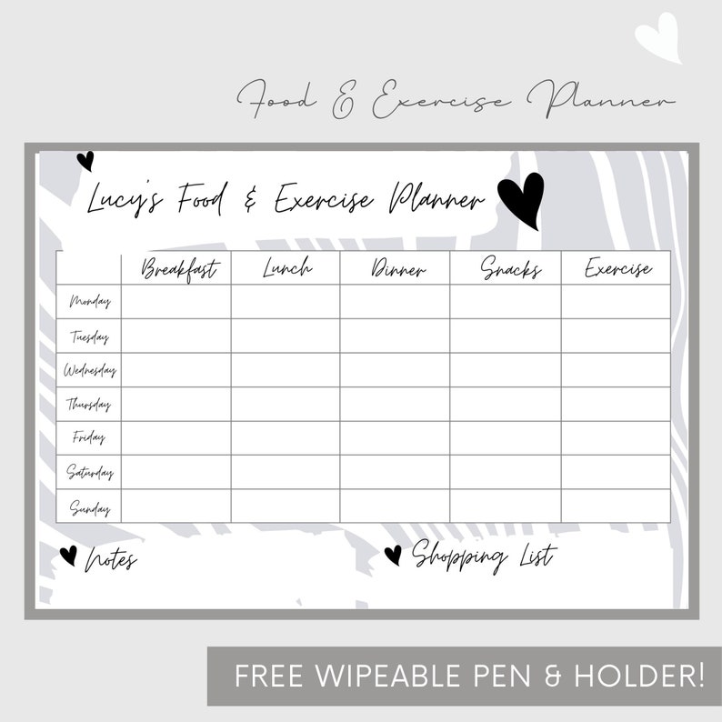 Weekly Meal & Exercise Planner Personalised Wipeable Food - Etsy UK