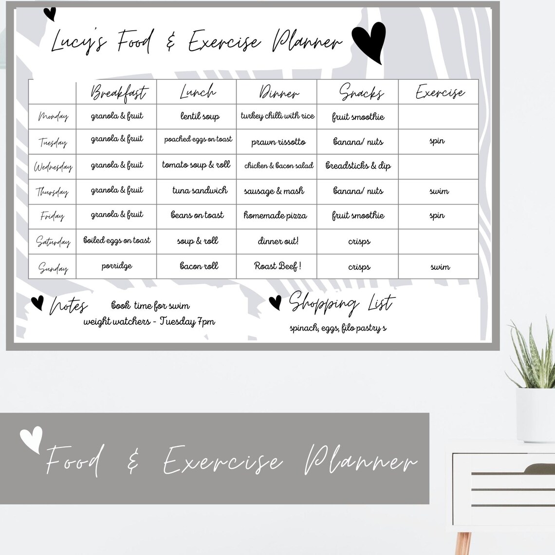 Weekly Meal & Exercise Planner Personalised Wipeable Food - Etsy UK