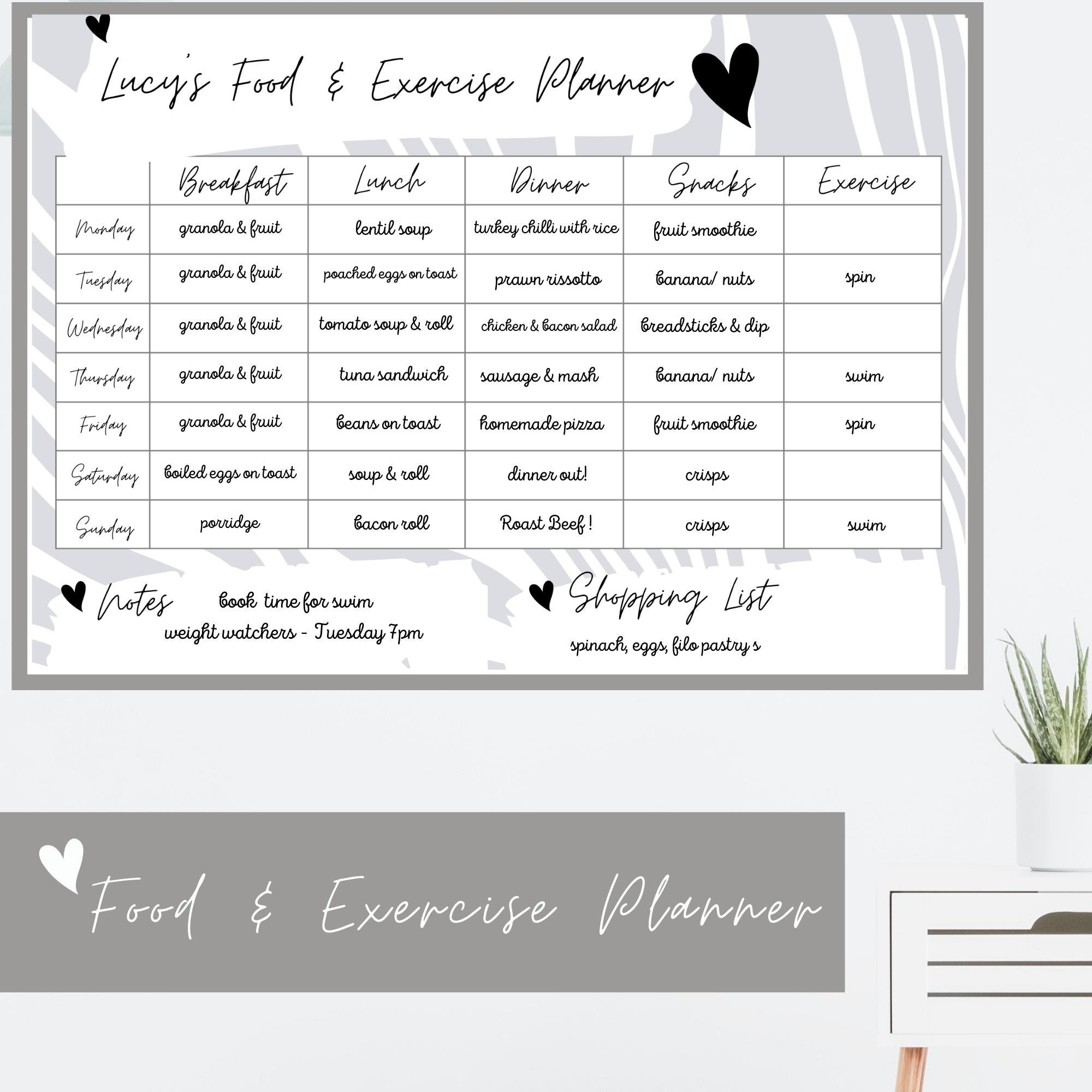 Weekly Meal & Exercise Planner Personalised Wipeable Food - Etsy UK