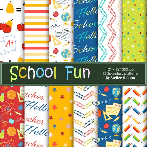 Back to School Digital Paper School Supplies Pattern Teacher | Etsy
