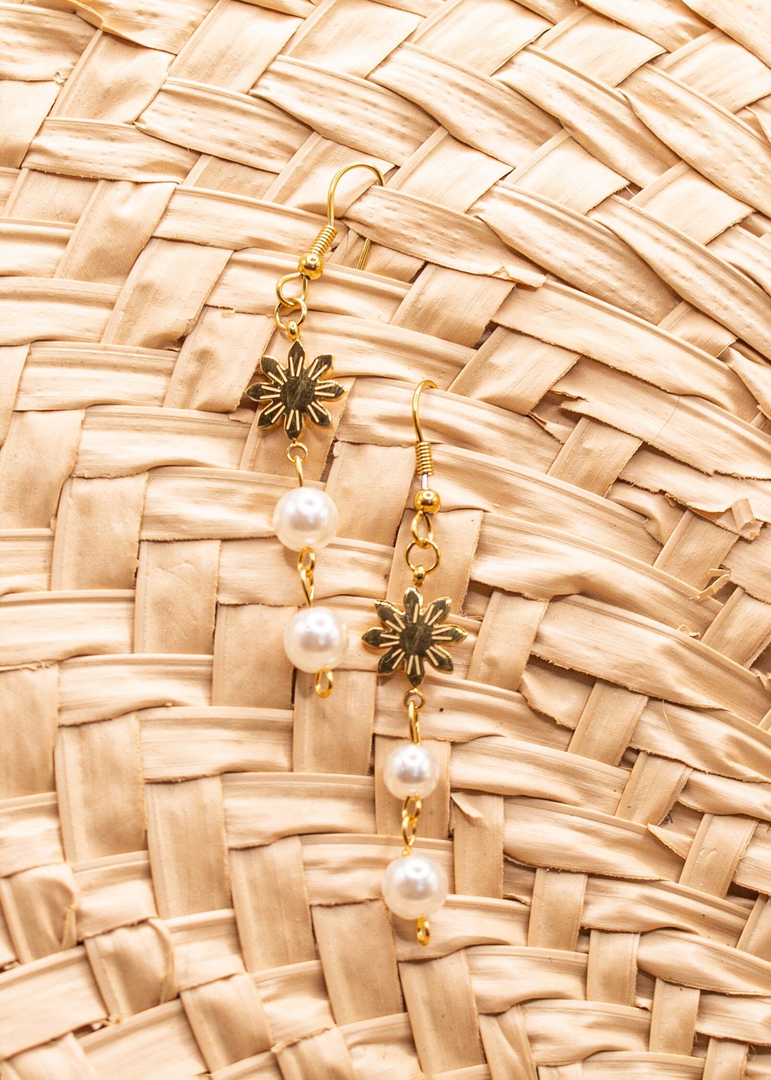 Dainty Philippine Sun and Pearl Danlge Earrings | Araw Earrings ...