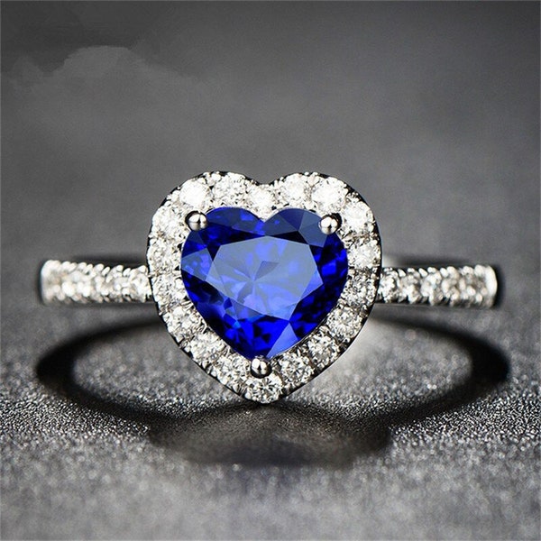 Blue Heart Ring - Etsy