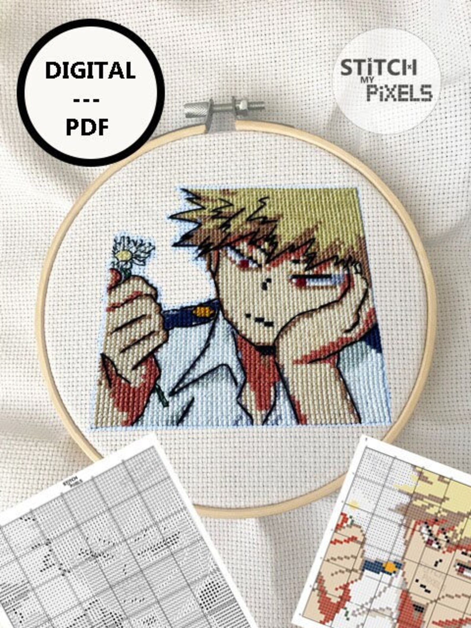 Digital Cross Stitch Pattern of Katsuki Bakugo From My Hero | Etsy