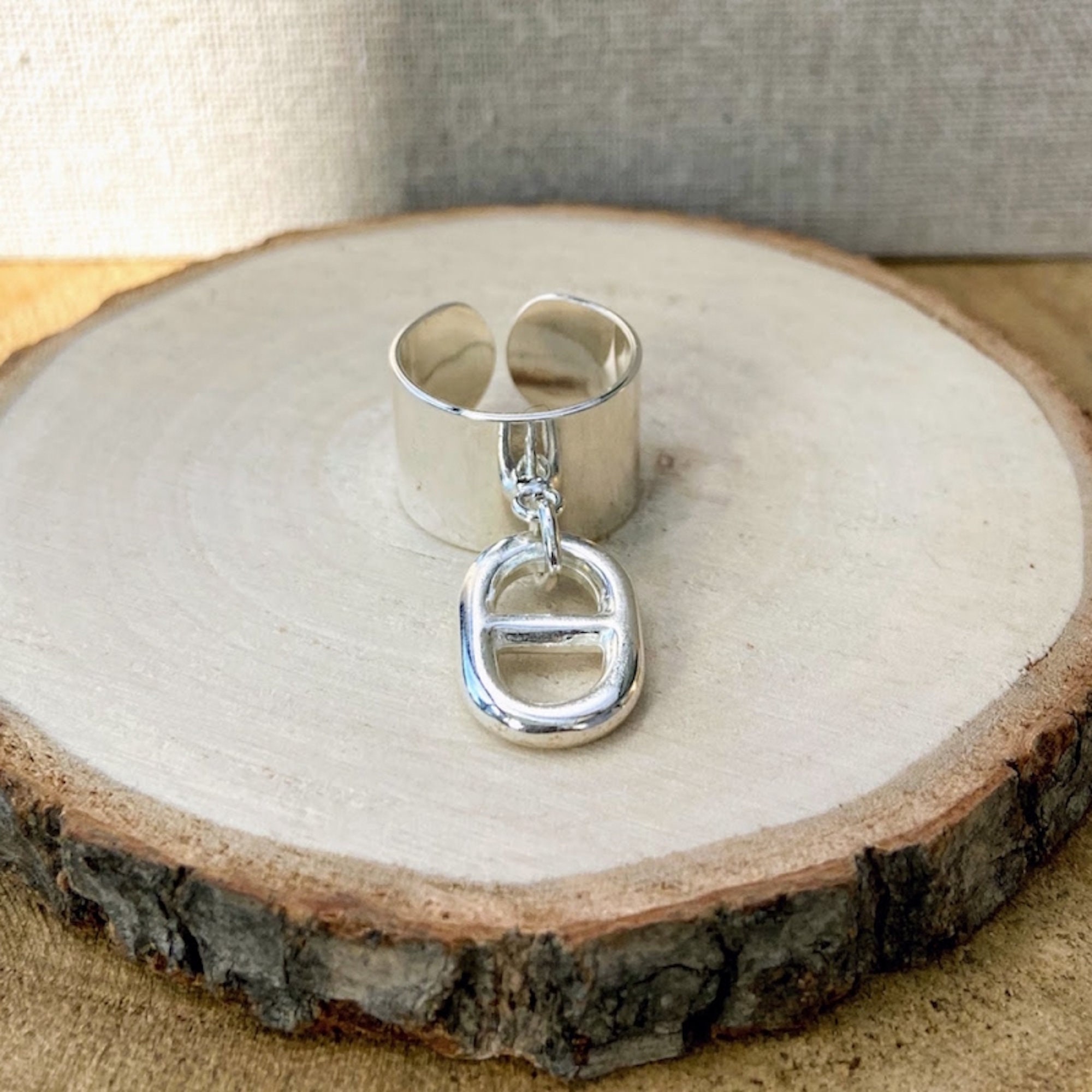 Bague breloque plaqué argent avec breloque maille marine - Plaqué ...