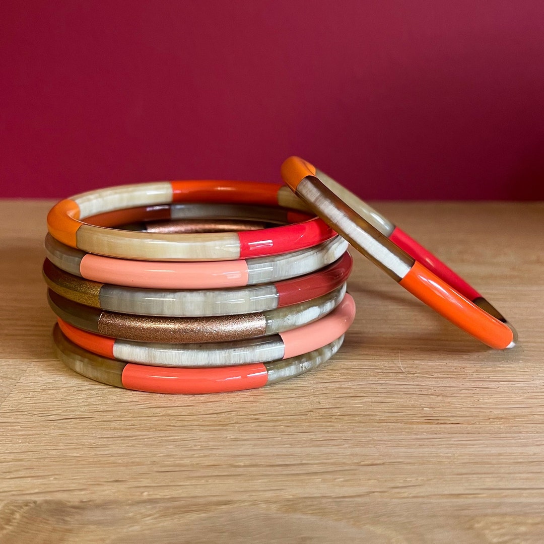 WIDE 6mm TRICOLORE Tricolor Buffalo Horn Bangle 3 Colors on Each Bangle ...