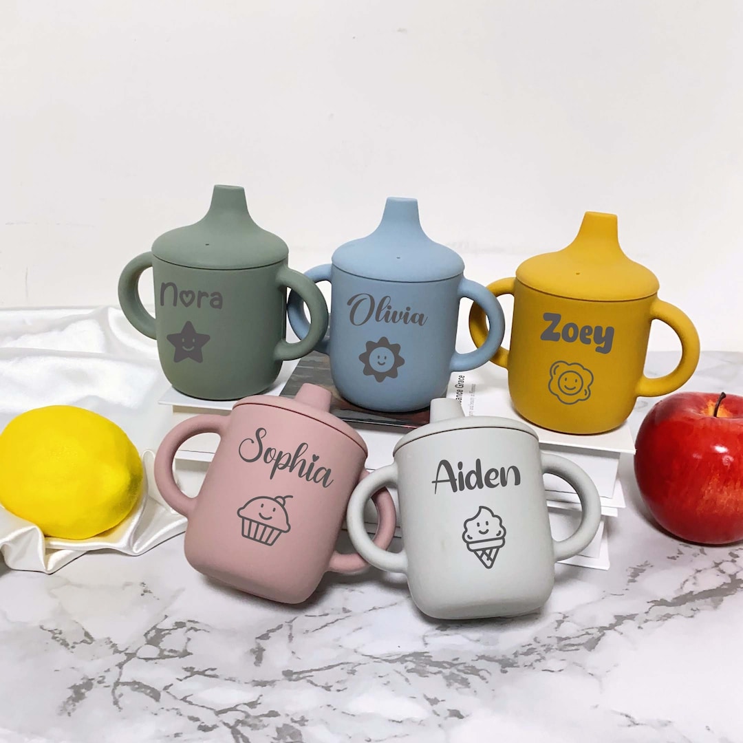 Custom Baby Name Silicone Cup, Cute Smile Baby Sippy Cup, Personalized ...