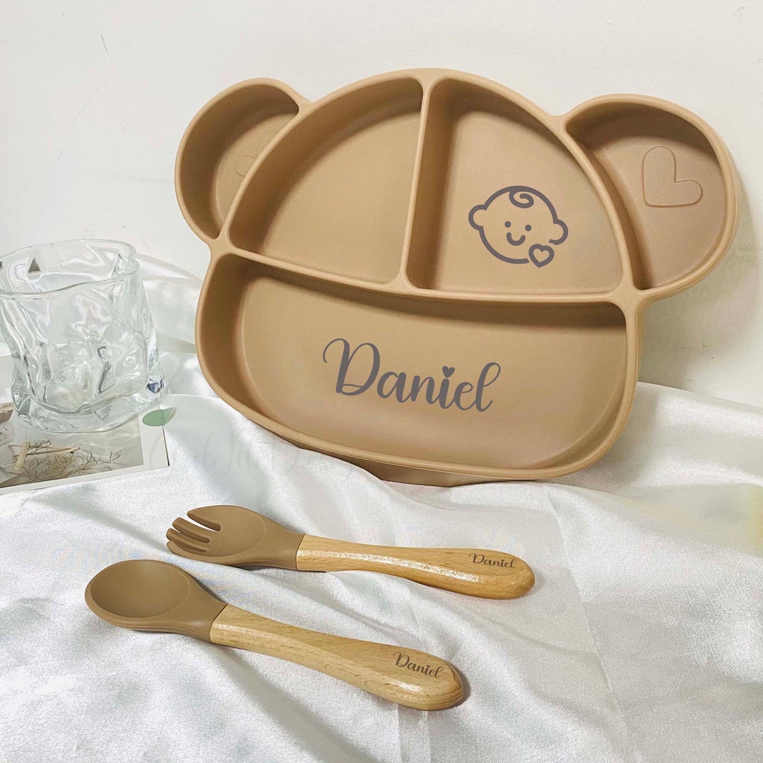 Cartoon Bear Baby Tableware With Name, Custom Baby Tableware Set ...