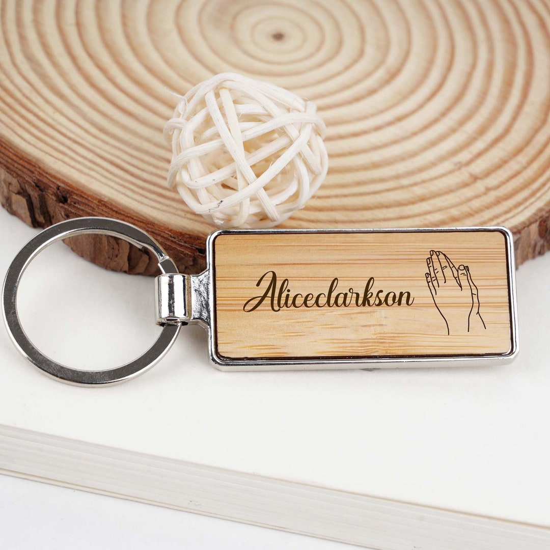 Personalized Name Tag Keyring, Custom Hand Keychain, Custom Engraved ...