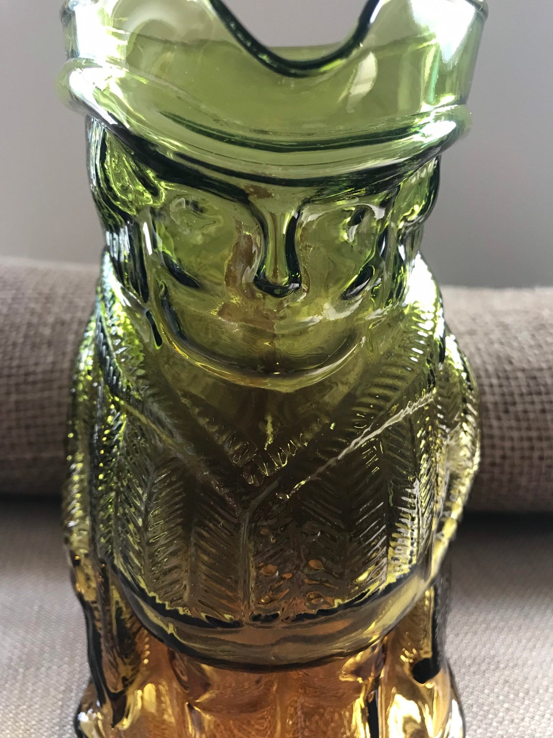 Vintage: Glass Toby Jug Green and Amber - Etsy