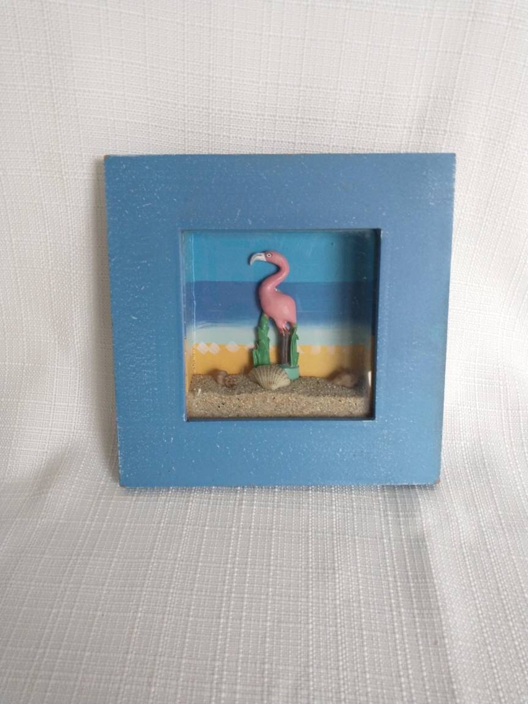 Flamingo Wall Decor Blue Shadow Box Pink Flamingo Sand Shells Small 6 X ...