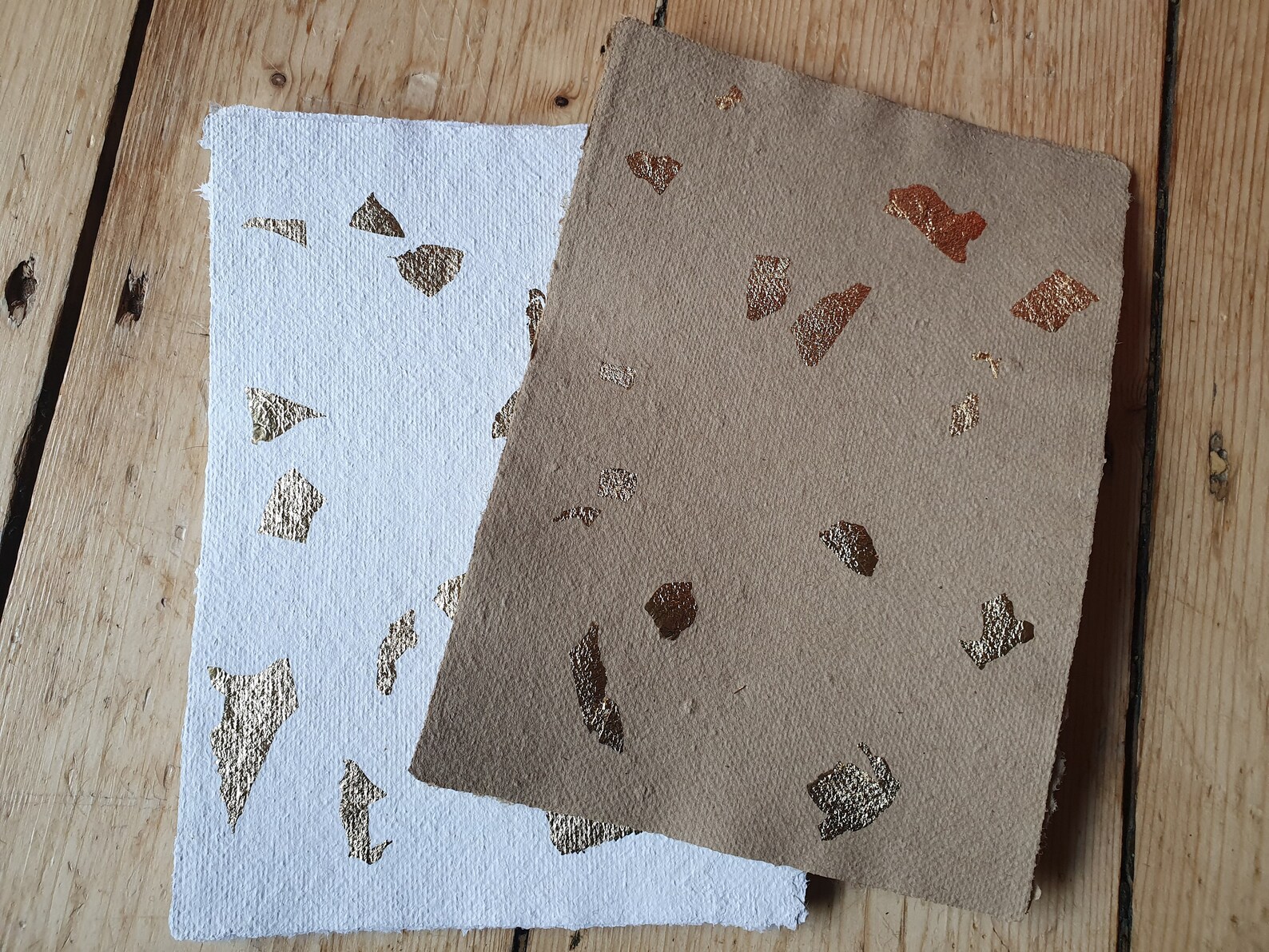 Handmade paper with gold leaf brown and white approx. 11.5 x | Etsy