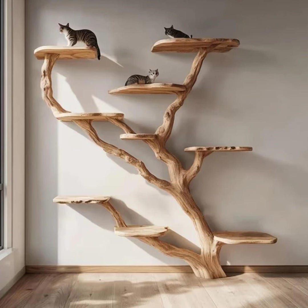 Handmade Cat Rustic Solid Wood Cat Tree Stand Naturally Modern Cat ...