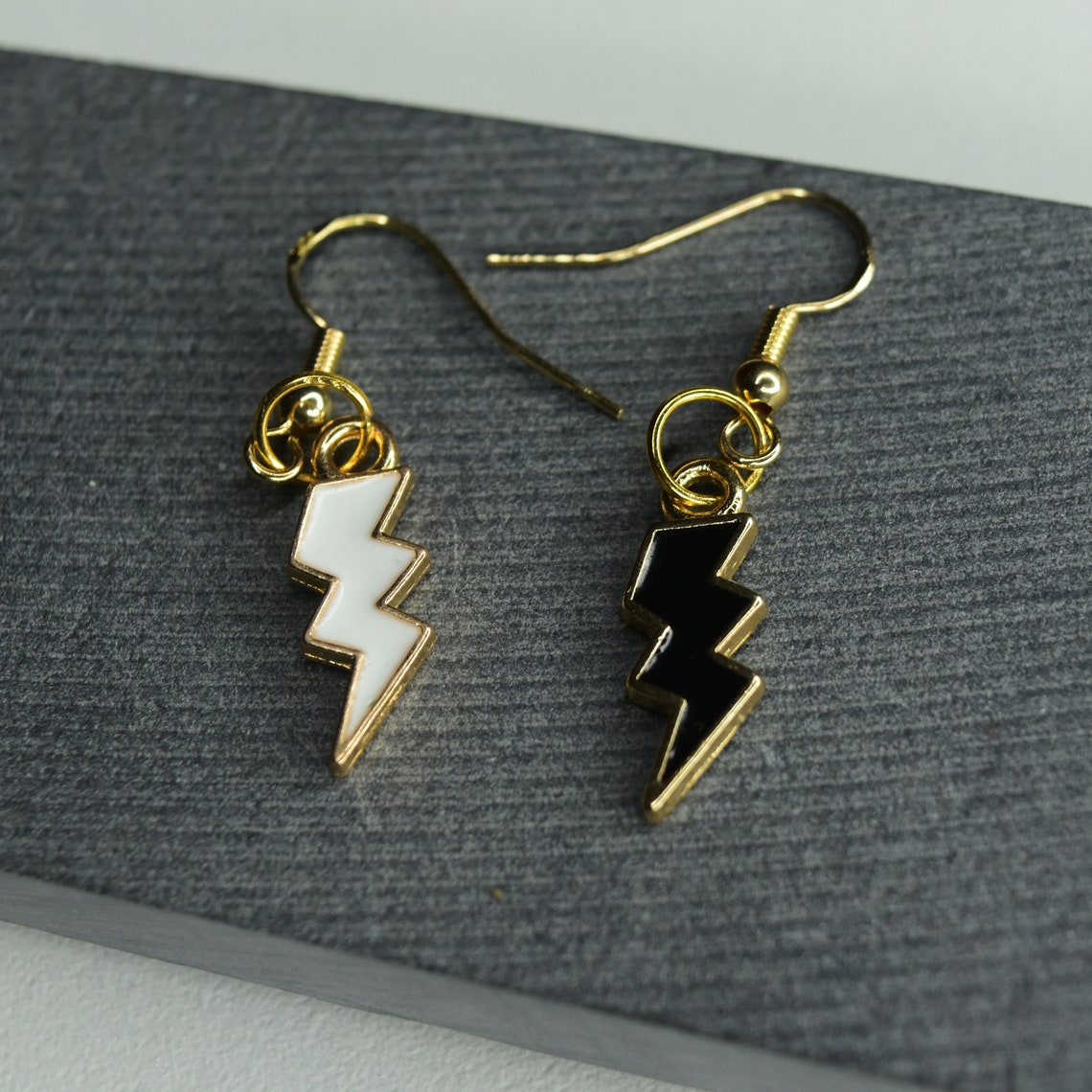 Denki/chargebolt Black and White Thunderbolt Earrings | Etsy