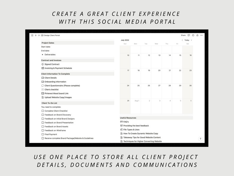 Notion Design Client Portal Template | Designers Brand Website Client ...