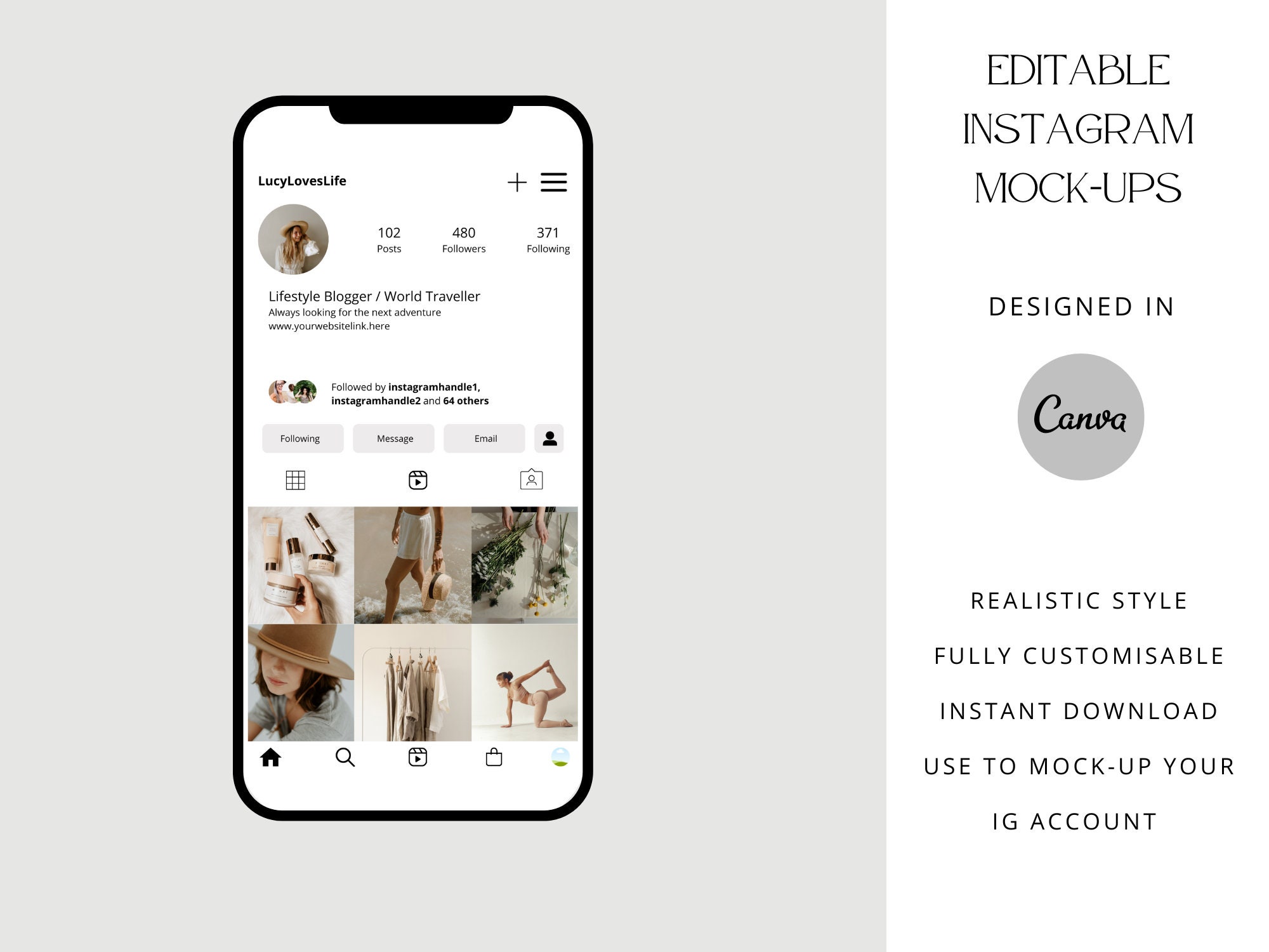 Instagram Mockup Templates: Editable Canva Profile & Feed (digital ...