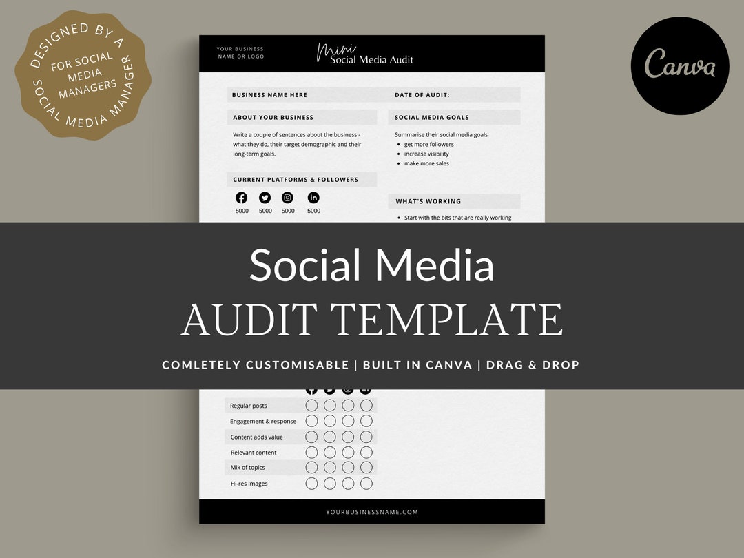 Social Media Audit Template, Social Analytics Template, Editable Canva ...