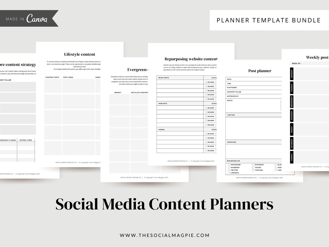 Social Media Content Planner, Printable PDF (A4, A5, US Letter) - Etsy