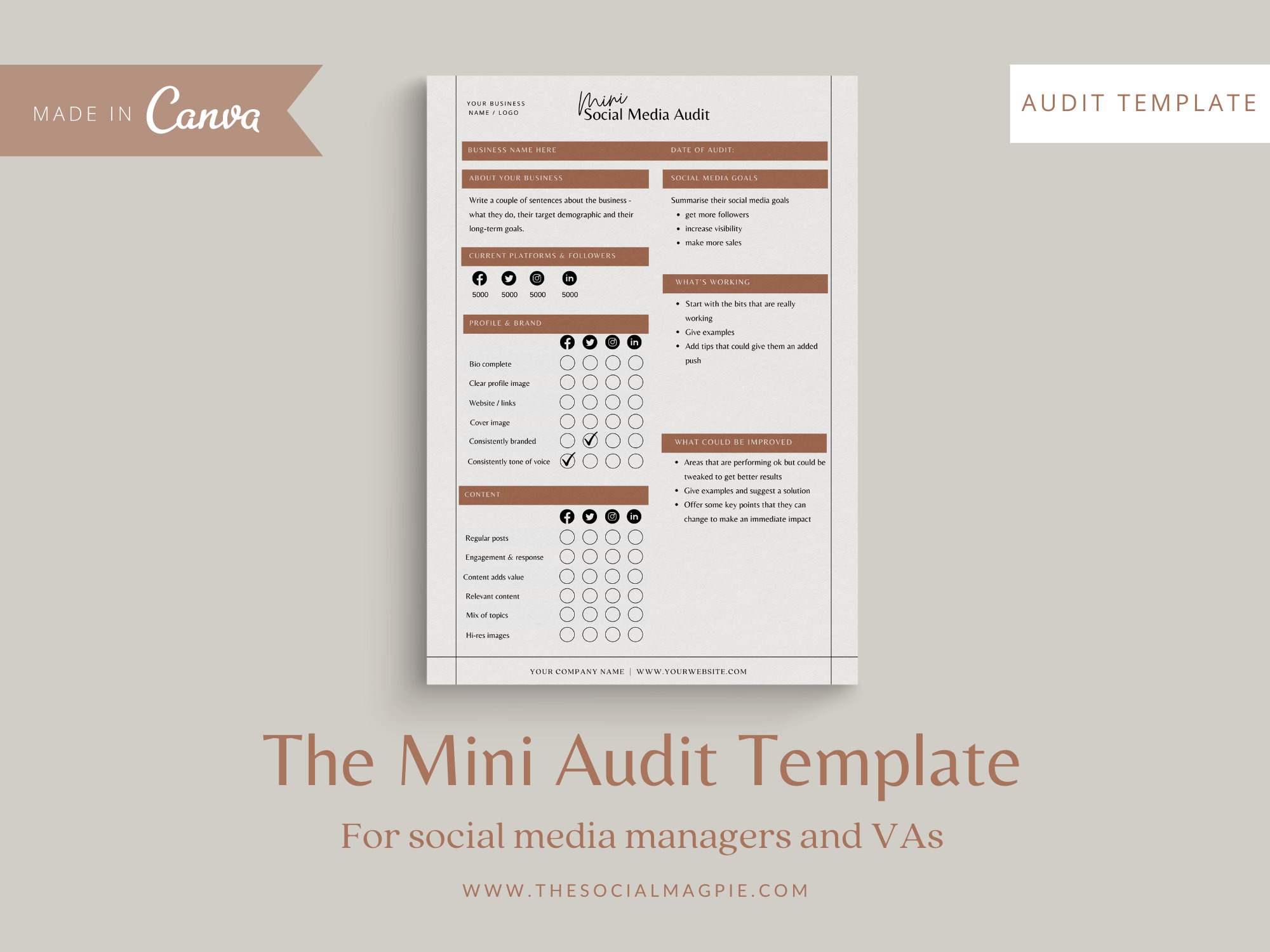 Social Media Audit Template, Social Analytics Template, Editable Canva ...