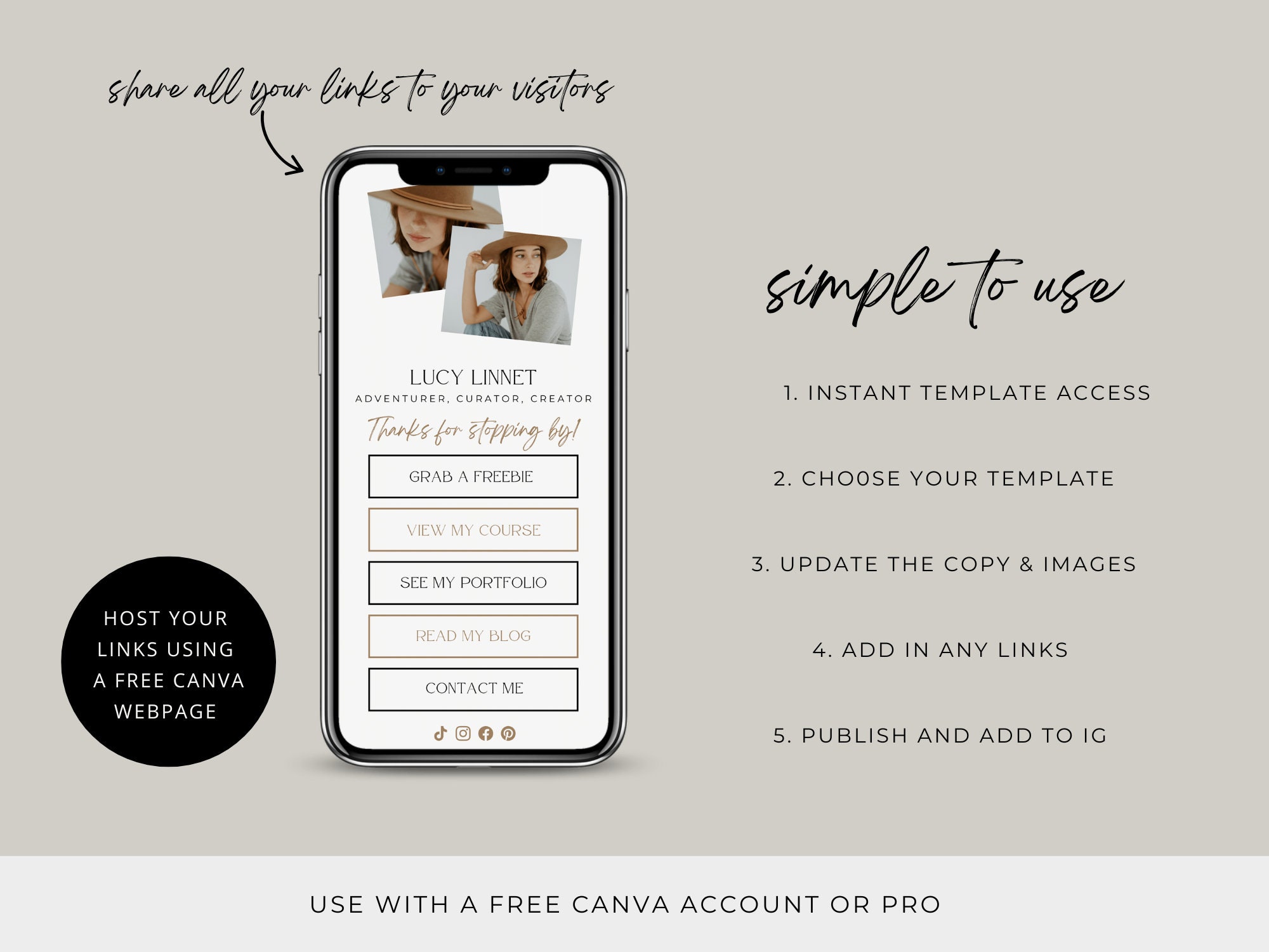 Link in Bio Page, Canva Template, Linktree Alternative, Instagram Link ...