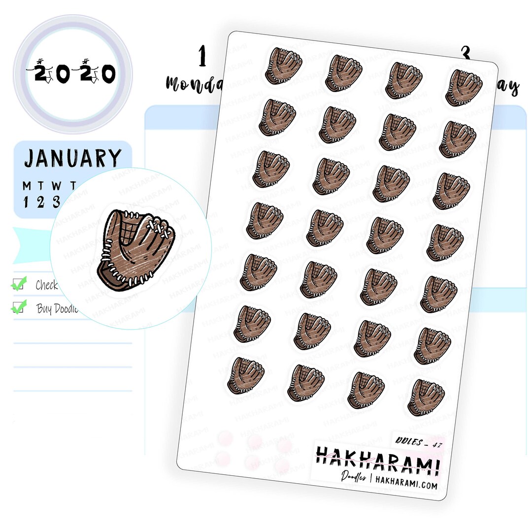 Baseball Glove Planner Stickers, Mitt Doodle Sticker, Softball Glove ...