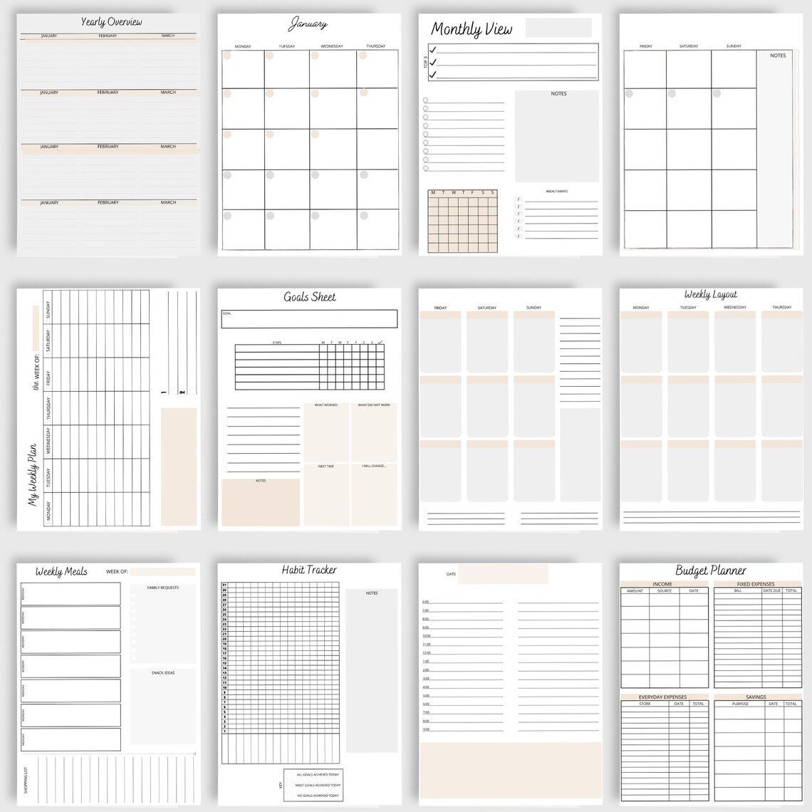 Personal Planner Printables Undated Weekly and Daily Planner - Etsy