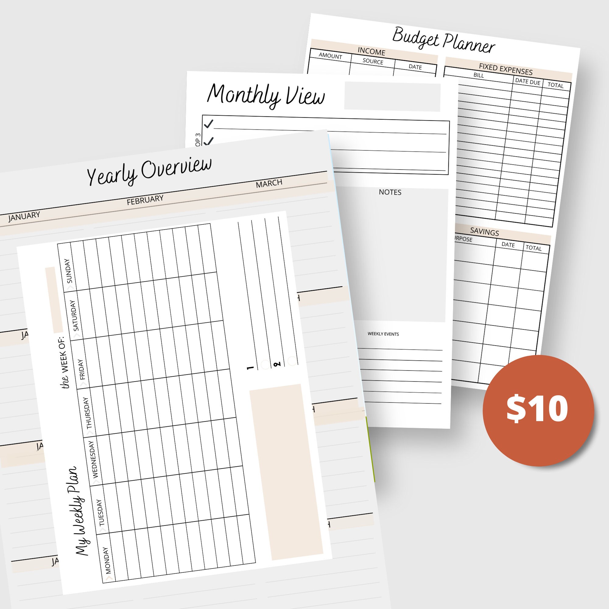 Personal Planner Printables Undated Weekly and Daily Planner With Habit ...