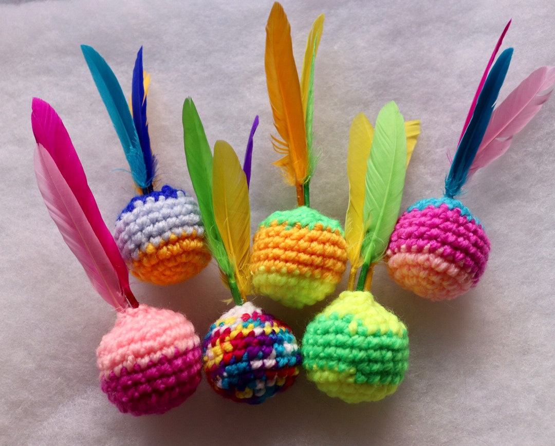 Colored Feathered Ball Cat Toy Chrohet - Etsy