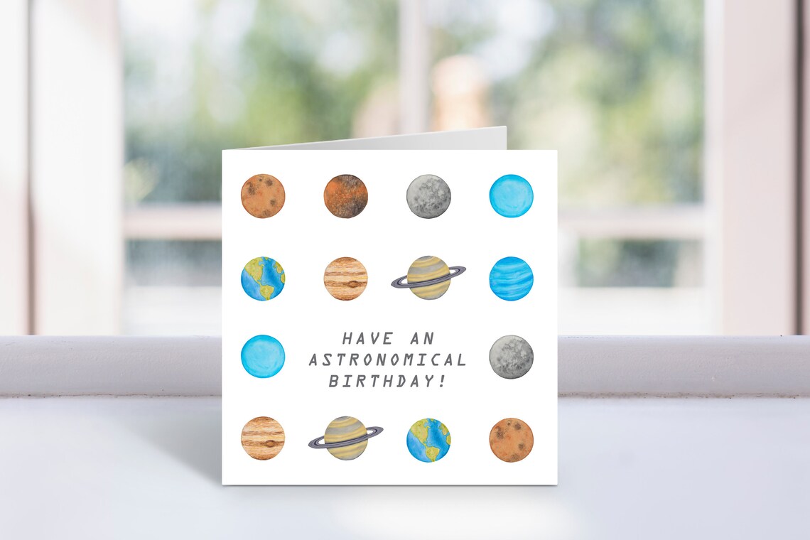 Space Theme Birthday Card, Planets Birthday Card, Solar System Birthday ...