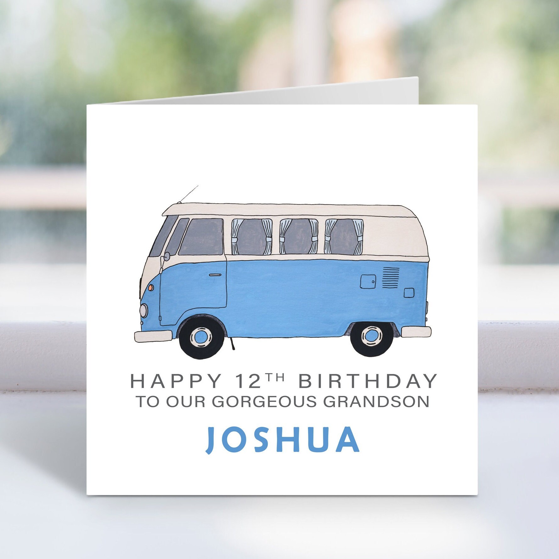 Personalised Blue Camper Van Card, Camper Van Birthday Card, Custom ...