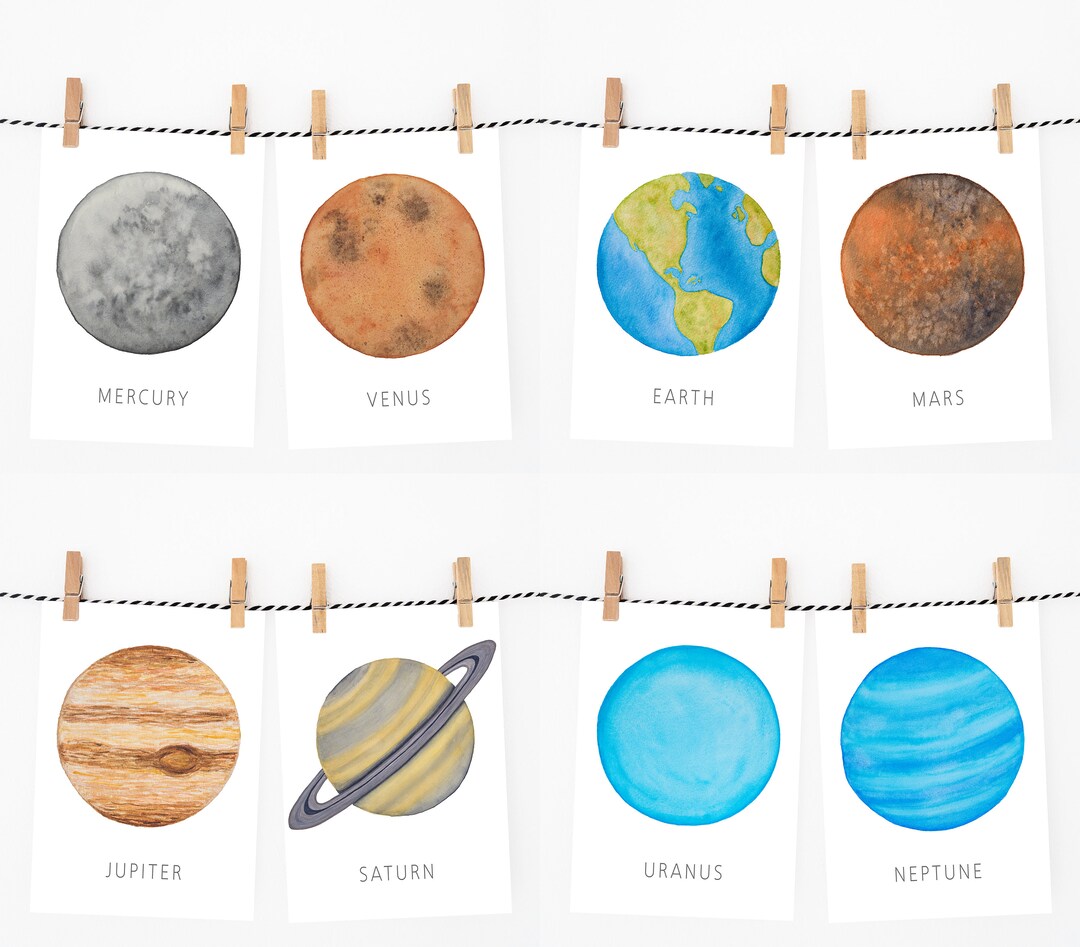 Watercolor Planet Postcard Prints, Space Art Set of 8 - Etsy