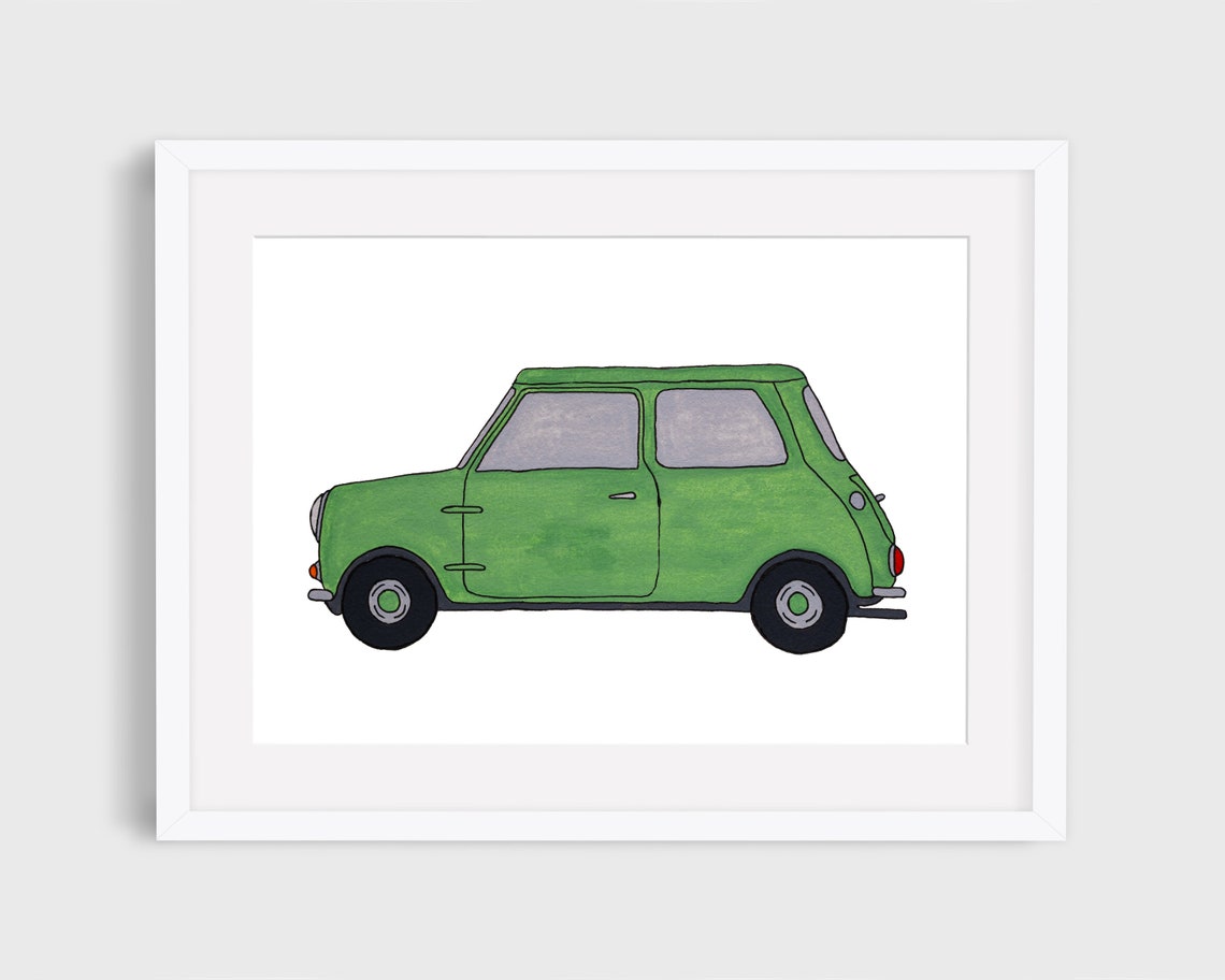 A4 or A5 Green Mini Cooper Print, Vehicle Art Print, Mini Cooper ...