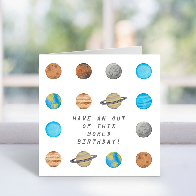 Space Theme Birthday Card, Planets Birthday Card, Solar System Birthday ...