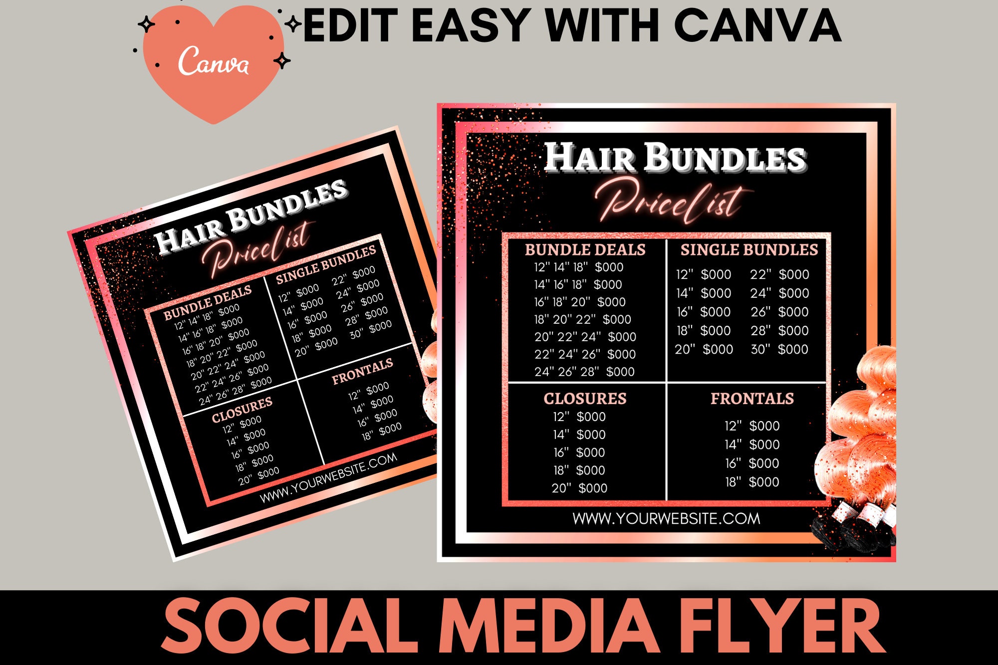 Hair Bundles Pricelist Template, Diy Hair Pricing Flyer, Social Media ...