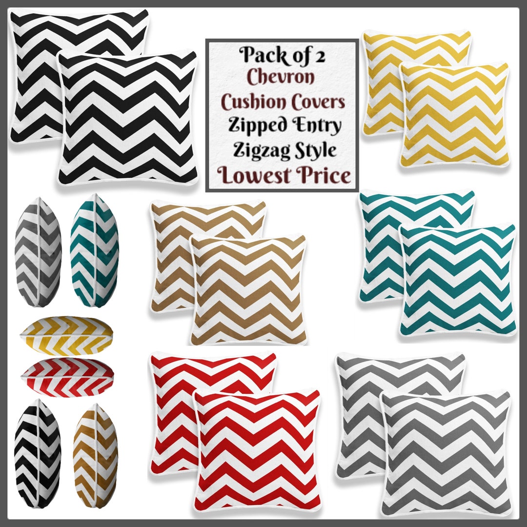 Pack of 2 Chevron Cushion Covers 100% Cotton Home Sofa Decor Zigzag ...