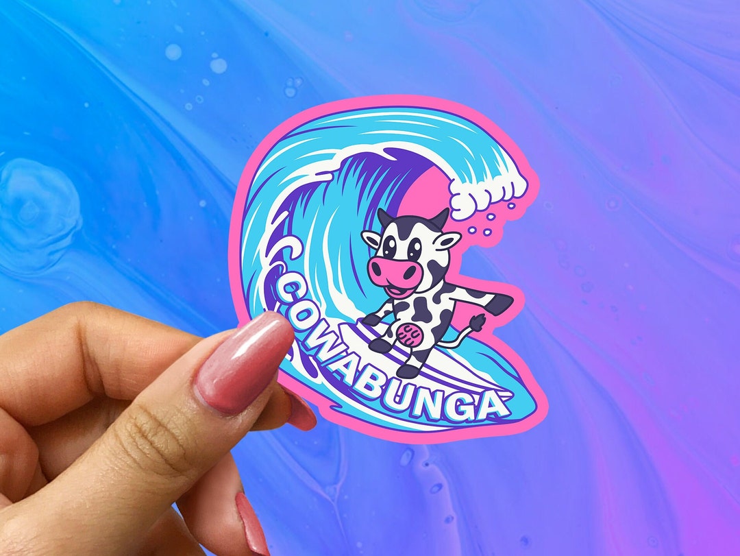 Cow Surfing Sticker, Cow Water Bottle Sticker, Cowabunga Sticker ...