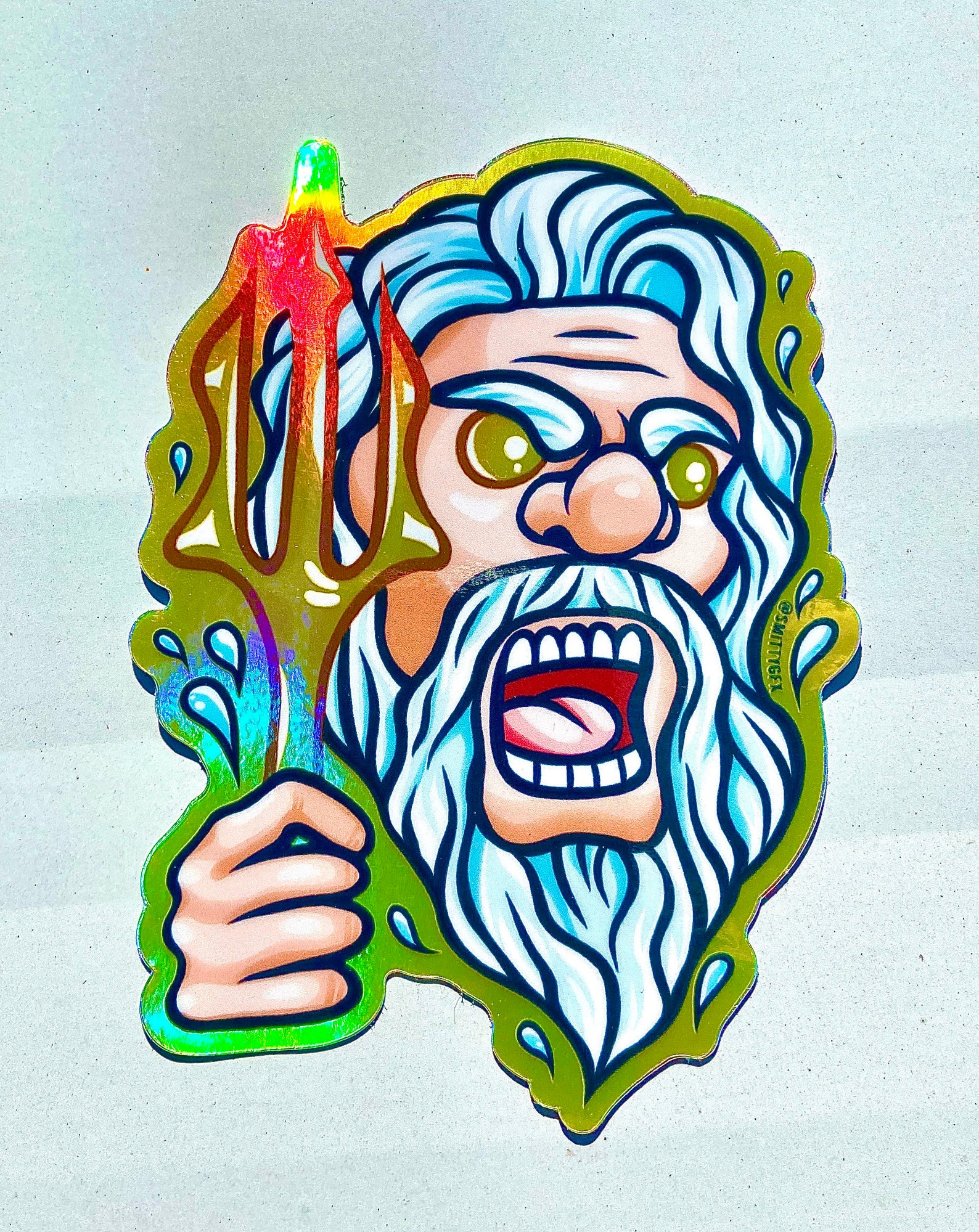 Poseidon Sticker Gold Holographic Sticker 4x3 Greek God of - Etsy