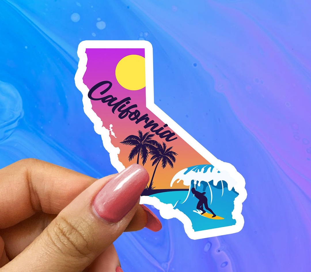 State of California Stickers, California Map Decal, Cute Water Bottle ...