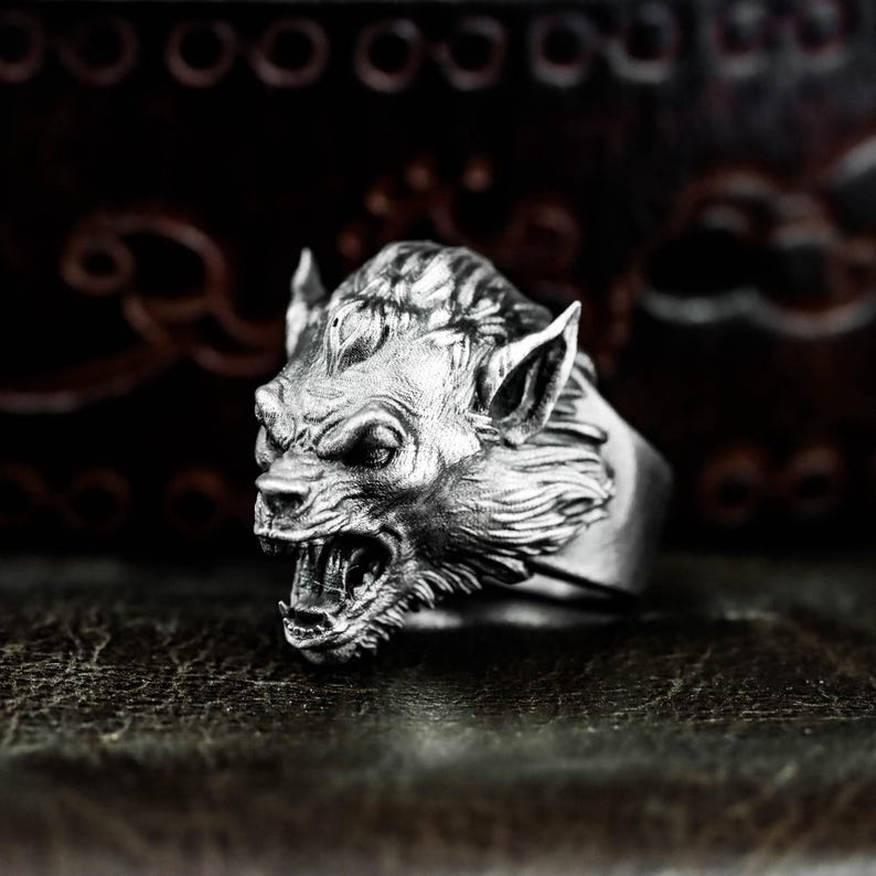 Handmade Roaring Werewolf Ring: 925 Sterling Silver Monster Wolf Head ...