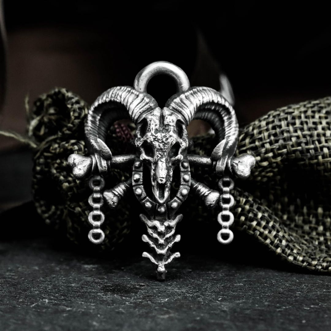 Tribal Ram Skull Banner 925 Silver Pendant - Animal Totem Handmade ...