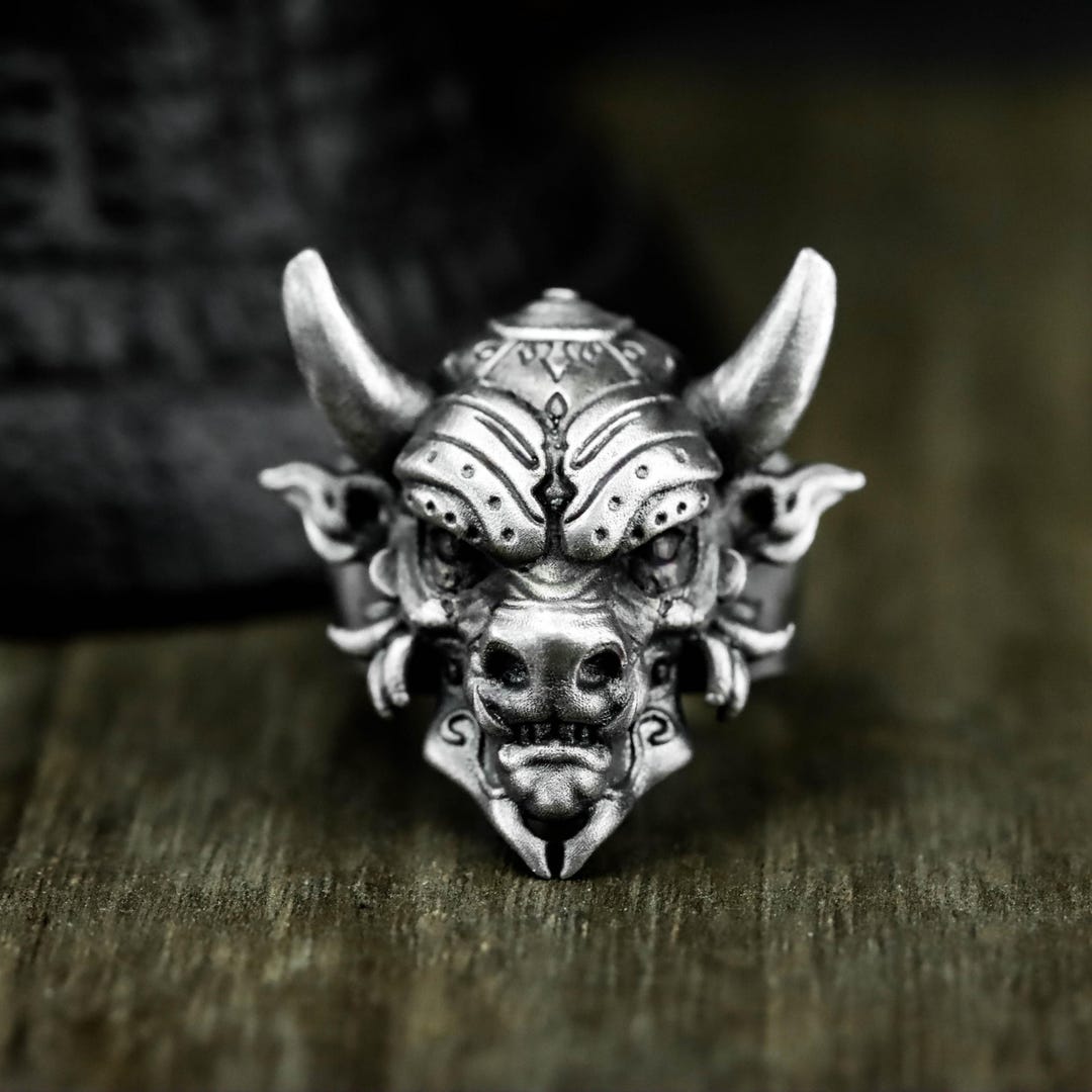 Bull Demon King 925 Silver Ring - Horned Beast Totem With Tribal Fury ...