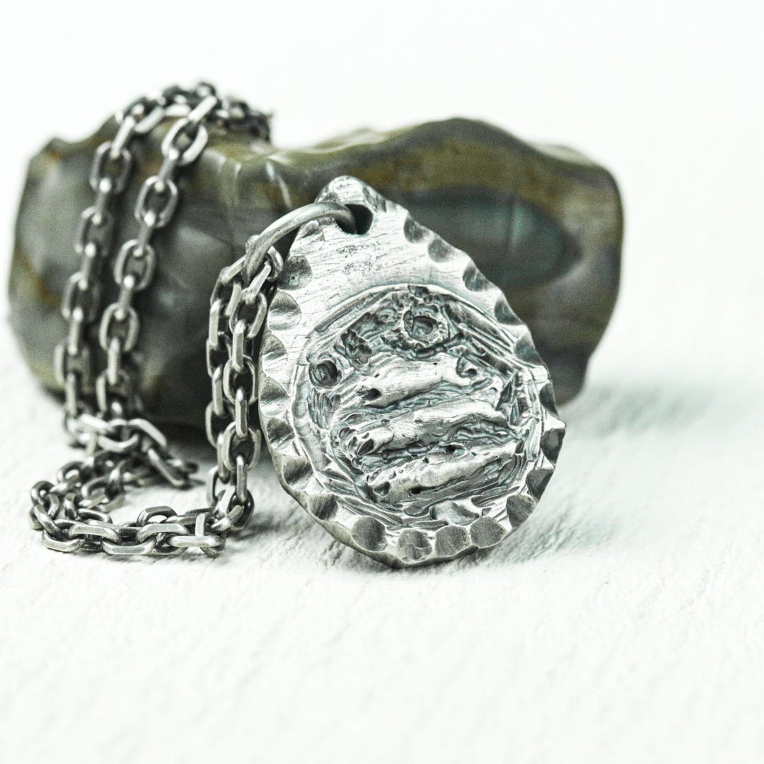 Drop-shaped Sterling Silver Pendant, Art Pendant Necklace, Distressed ...
