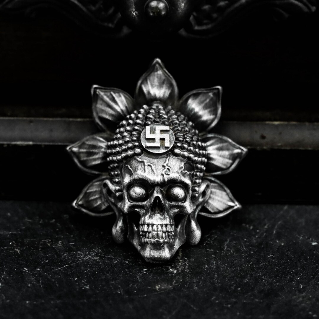 Dark Buddha on Lotus Skull 925 Silver Pendant - Sacred Dark Buddhism ...