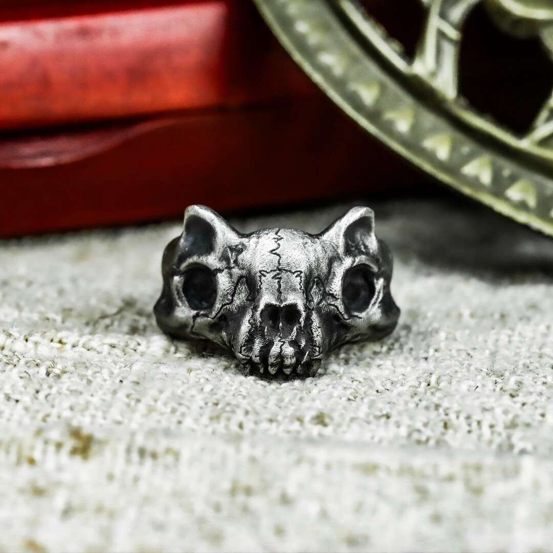 Handmade Jawless Cat Skull Ring: Gothic 925 Silver Animal Jewelry - Etsy