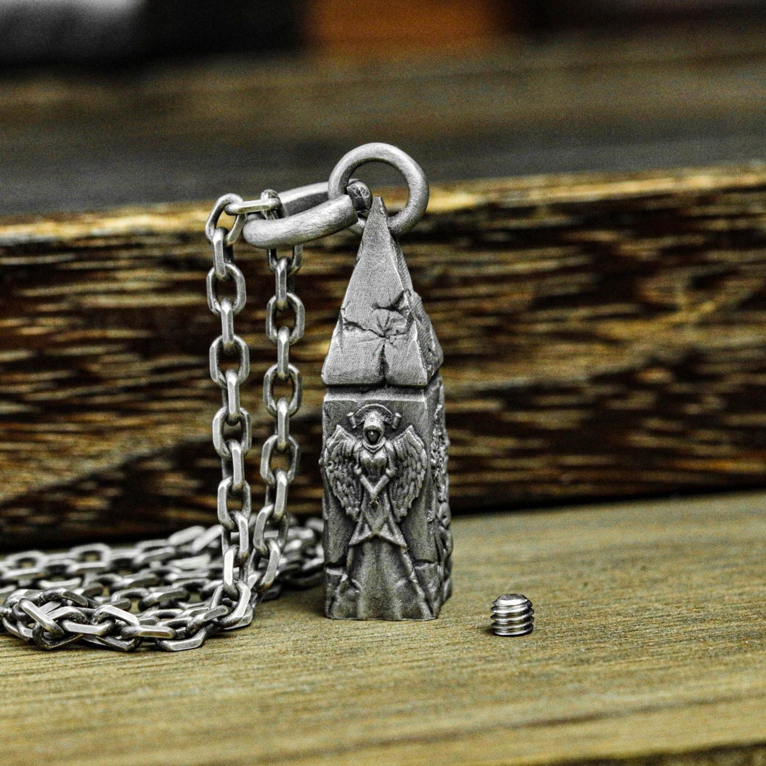 Angel Mural Egyptian Obelisk 925 Silver Pendant - Sacred Cremation Urn ...